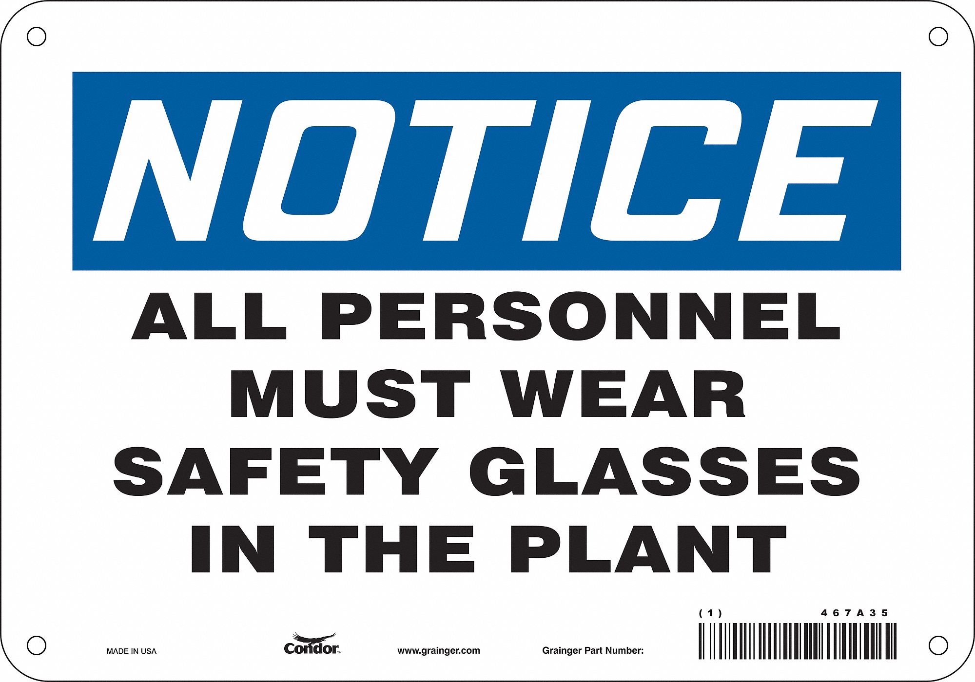 Aluminum, Mounting Holes Sign Mounting, Safety Sign - 467A35|467A35 ...