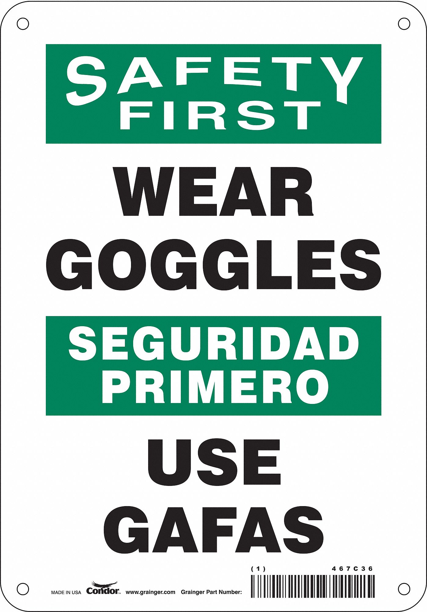 Aluminum, Mounting Holes Sign Mounting, Safety Sign - 467C36|467C36 ...