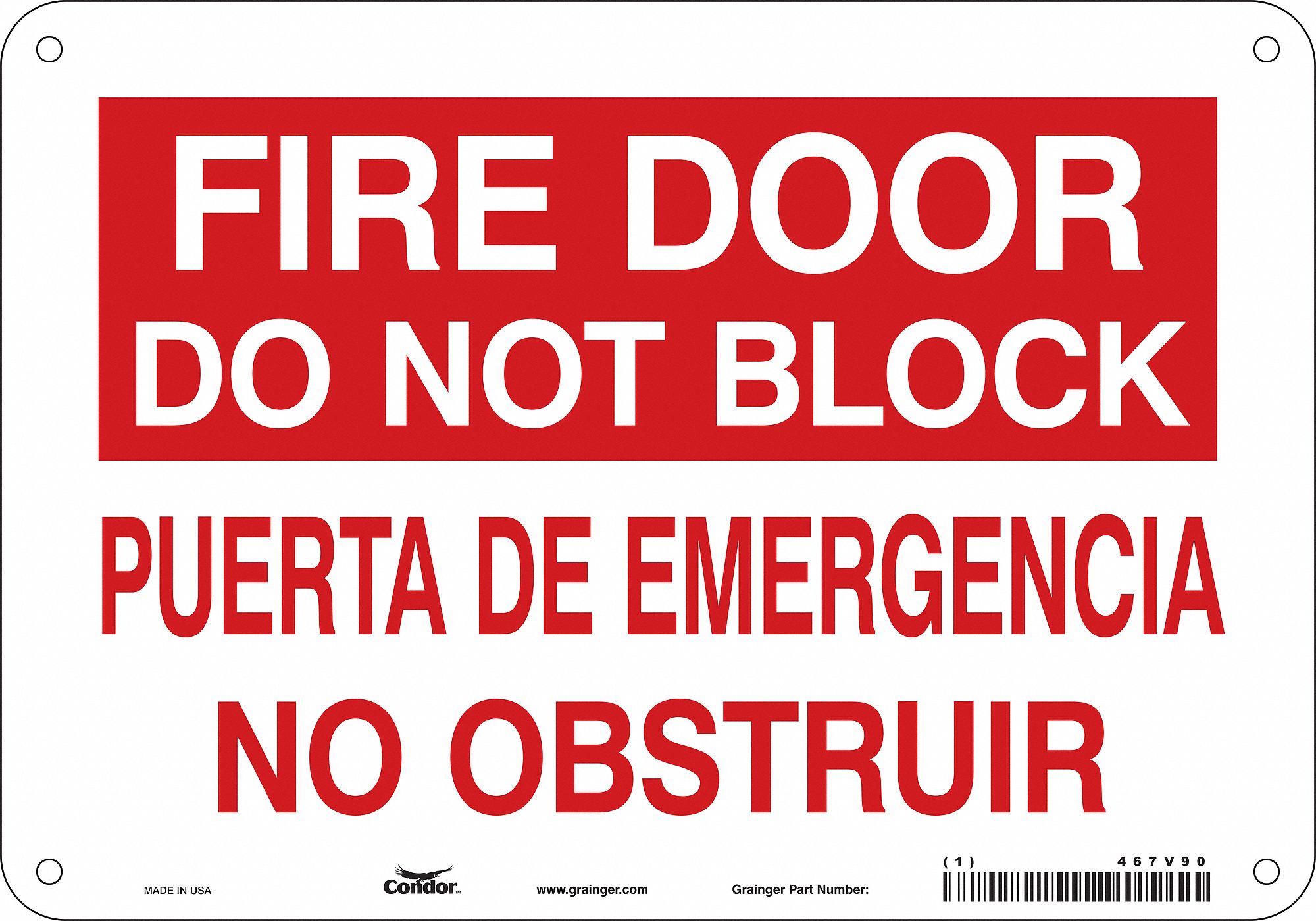 CONDOR Safety Sign Emergency Exit, Fire Door Do Not Block / Puerta De ...