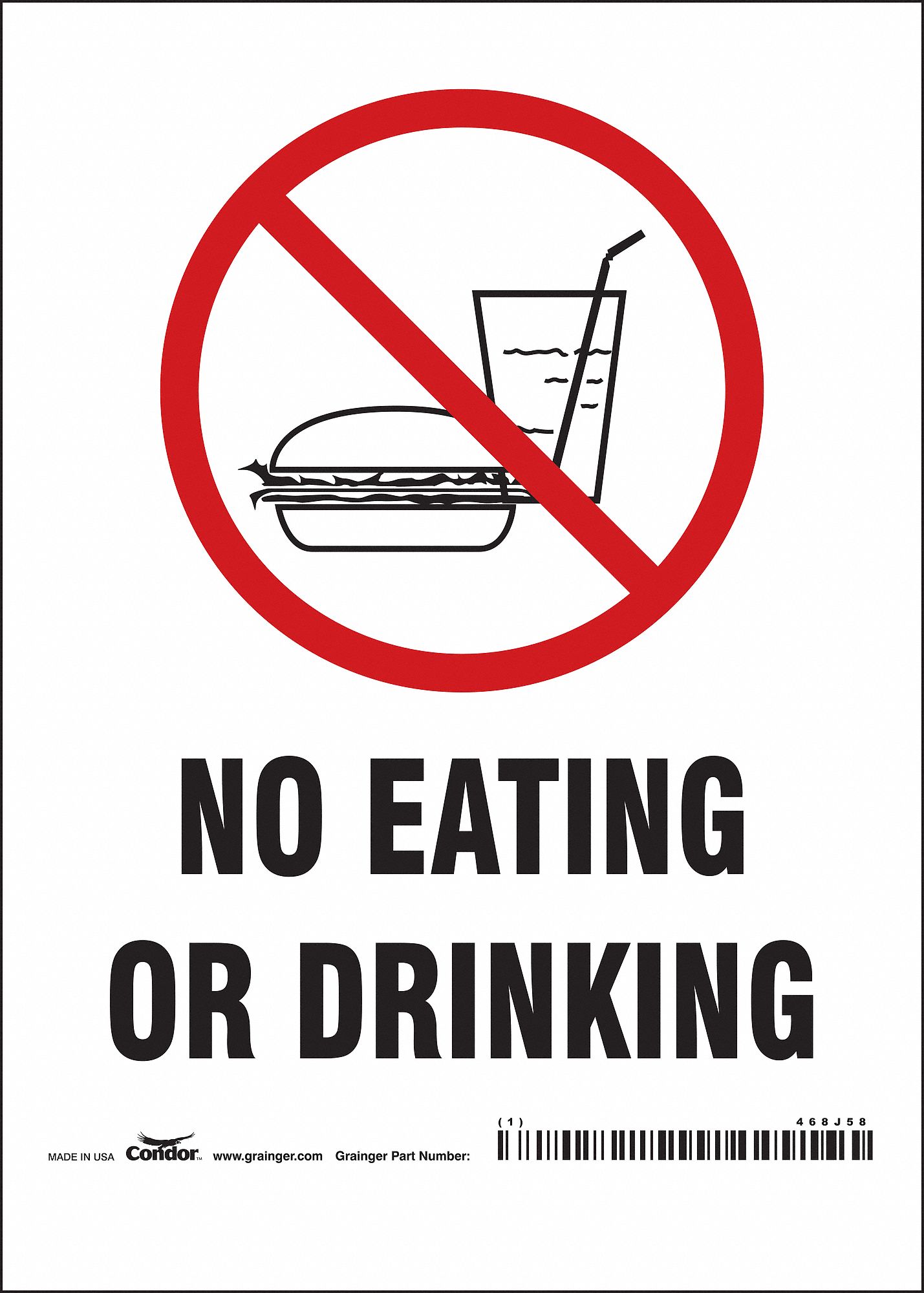 CONDOR Safety Sign, No Eating Or Drinking, Sign Header No Header, Vinyl ...