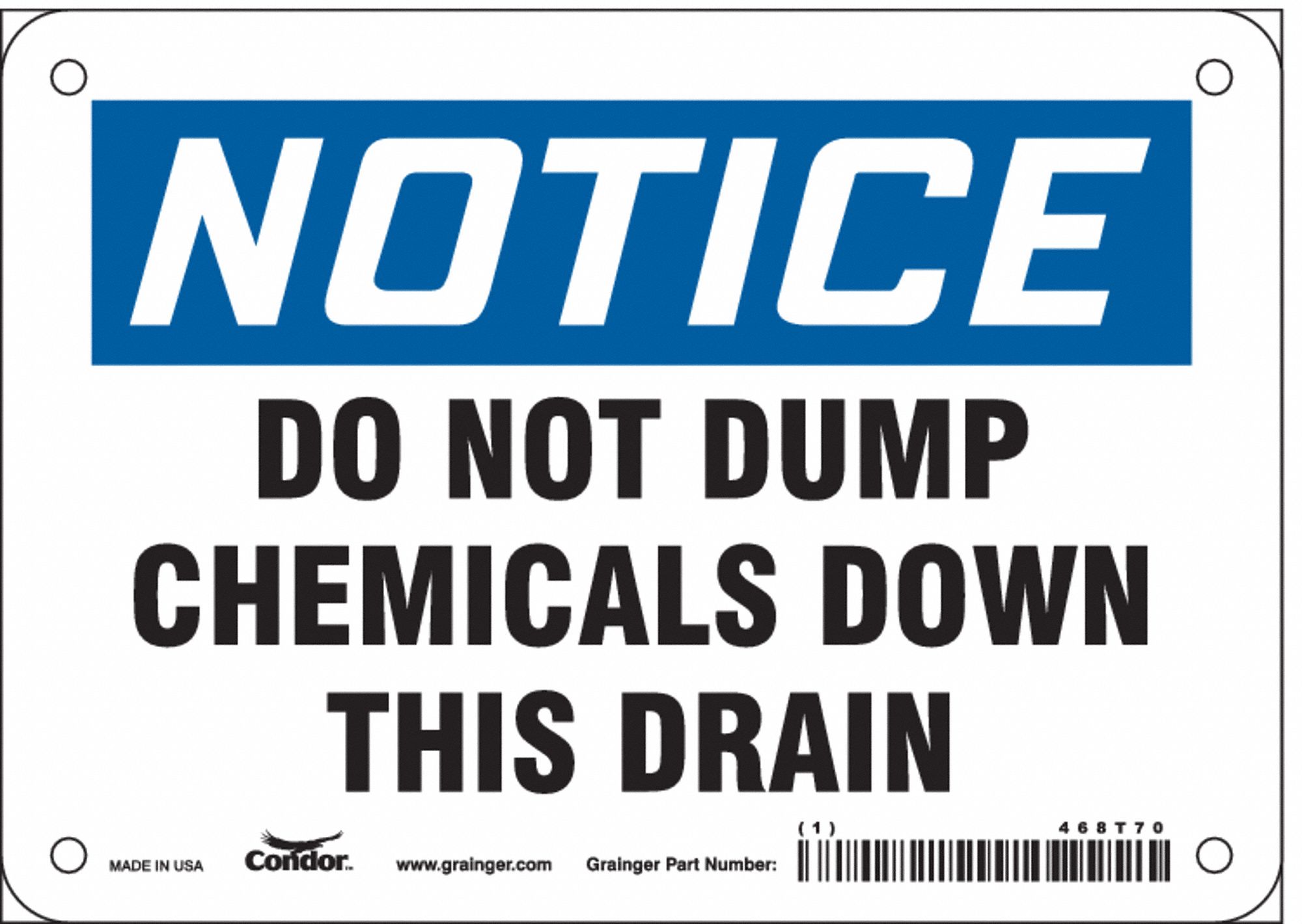 CONDOR SAFETY SIGN, ALUMINUM, MOUNTING HOLES, 5 X 7 IN NOMINAL SIGN ...