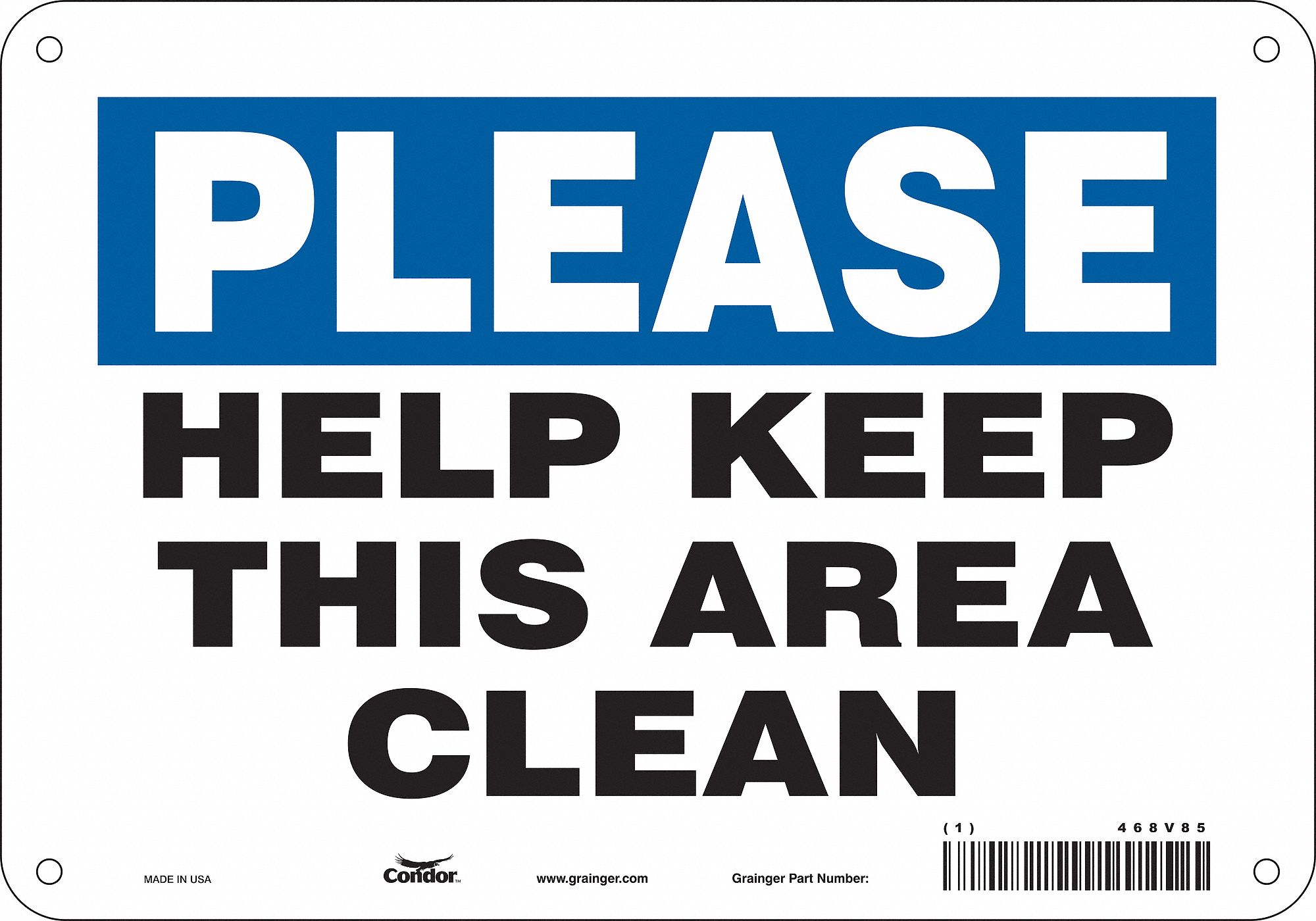 CONDOR Safety Sign, Help Keep This Room Clean, Sign Header Please ...