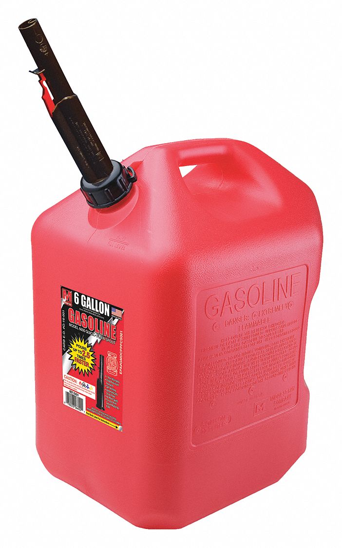 Gas Can, HDPE, 6 gal Capacity, 16-1/16" Height, 13" Length, 10" Width ...