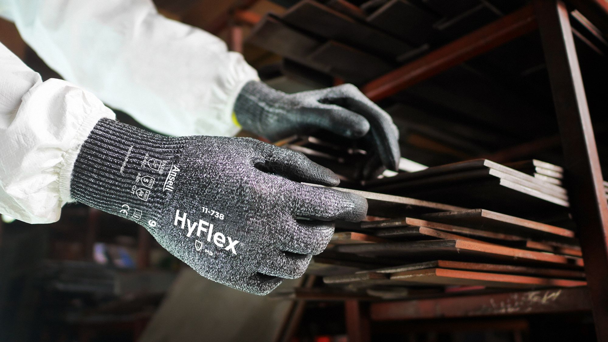 HYFLEX Coated Gloves: XL ( 10 ), ANSI Cut Level A4, Palm, Dipped ...