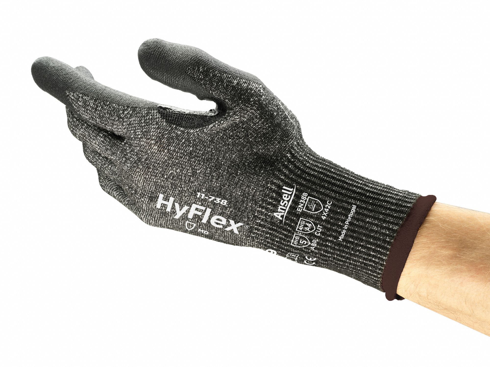 HYFLEX Coated Gloves: XL ( 10 ), ANSI Cut Level A4, Palm, Dipped ...
