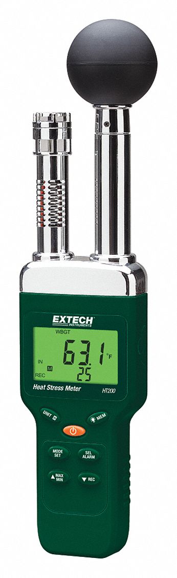 EXTECH Heat Stress Monitor: 2 in Globe Dia., 0° to 80°C, ±1.1°F/±0.6°C ...