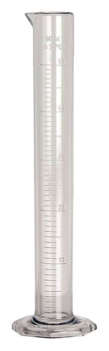1 to 50mL Plastic Graduated Cylinder, Clear, Height: 20.1cm / 7.9 in, 1 ...