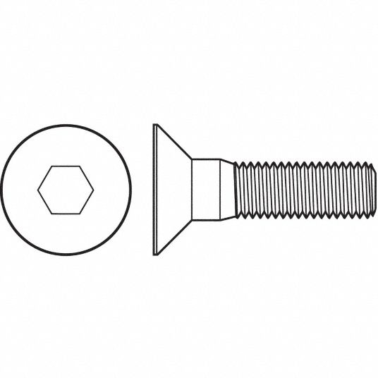 Flat, Socket Flat Head Cap Screw, 1/2"-13, Steel, Alloy Steel, Black ...