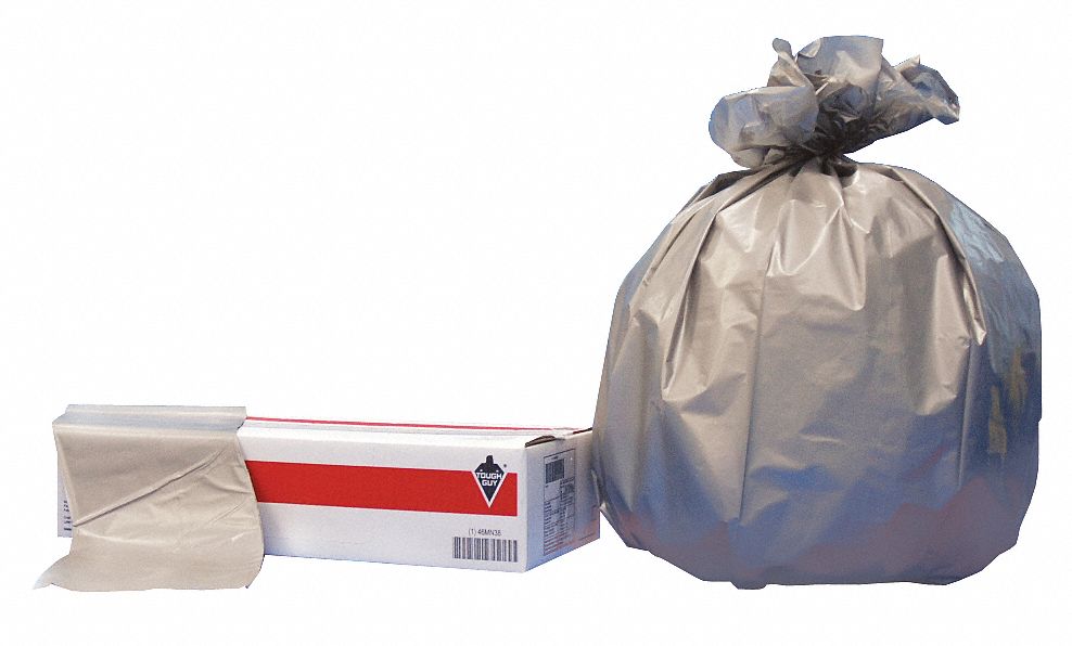 TOUGH GUY Trash Bag, 33 gal, LLDPE, Flat Pack, Silver, PK 100 - 46MN31 ...