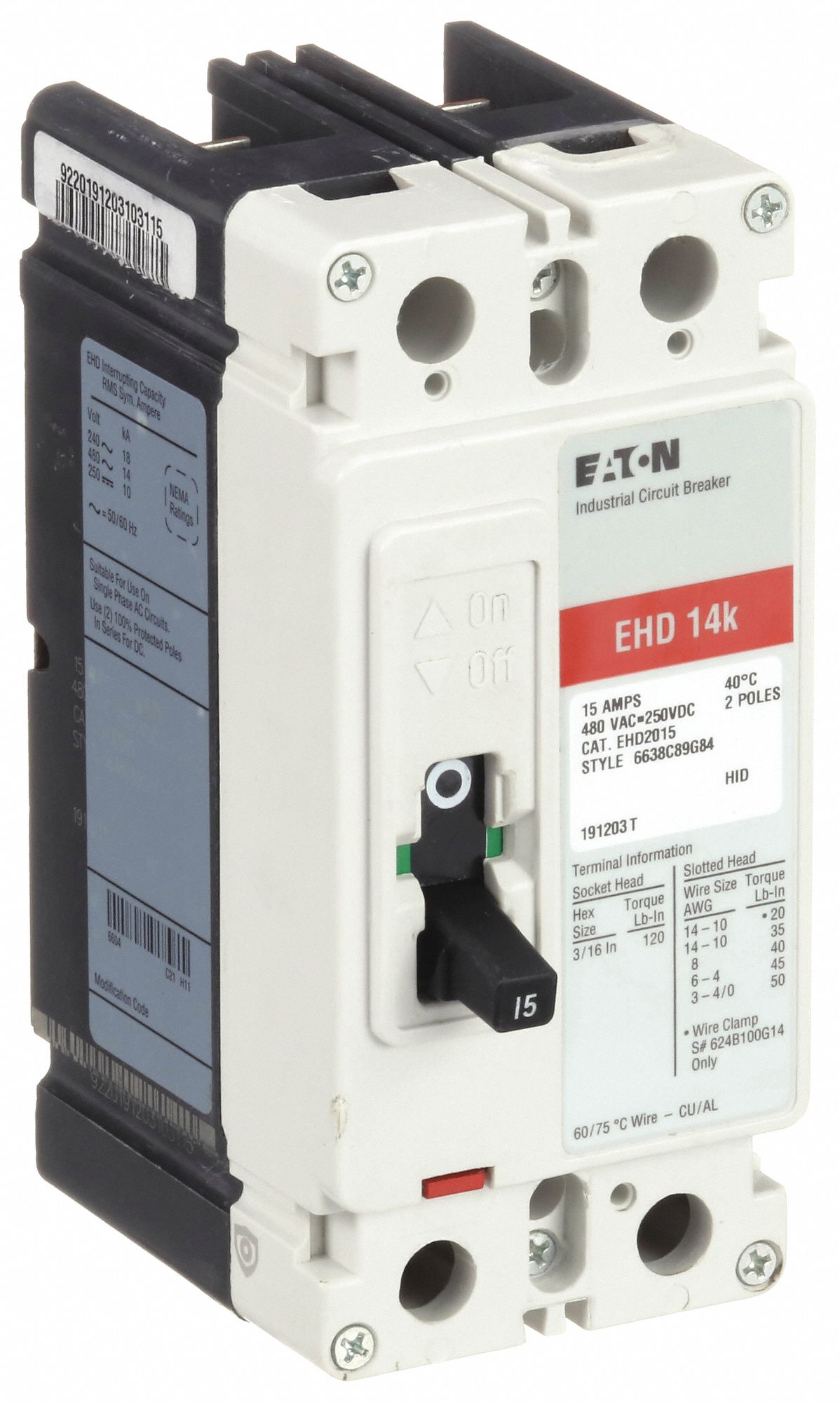 EATON, 15 A Amps, 18kA at 240V AC, Molded Case Circuit Breaker - 46MW76|EHD2015 - Grainger