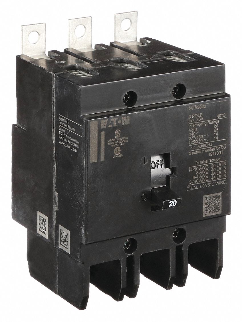 EATON, 20 A, 277/480V AC, Miniature Circuit Breaker - 46MX49|GHB3020 ...
