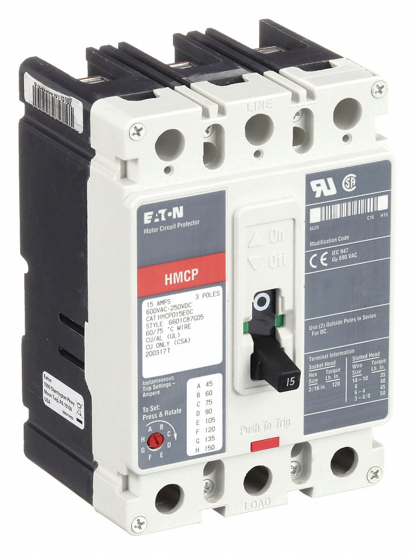 EATON, 15 A Amps, 65kA at 600V AC, Molded Case Circuit Breaker - 46MX91 ...