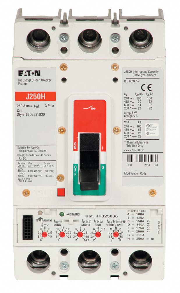 EATON Molded Case Circuit Breaker: 250 A Amps, 85kA at 240V AC, Fixed ...