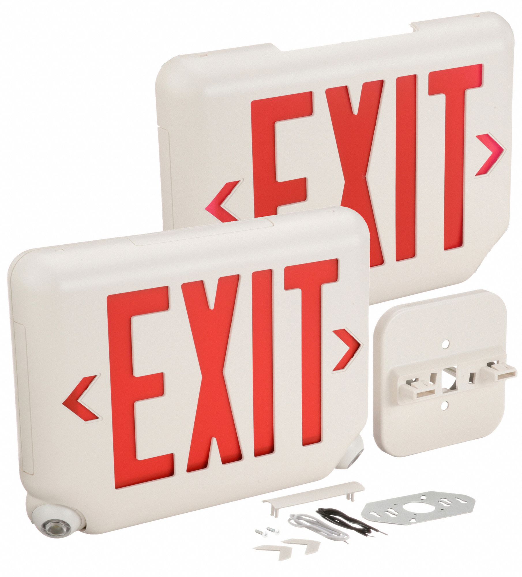 DUAL-LITE Exit Sign with Emergency Lights: White, 2 Faces, Red, LED ...