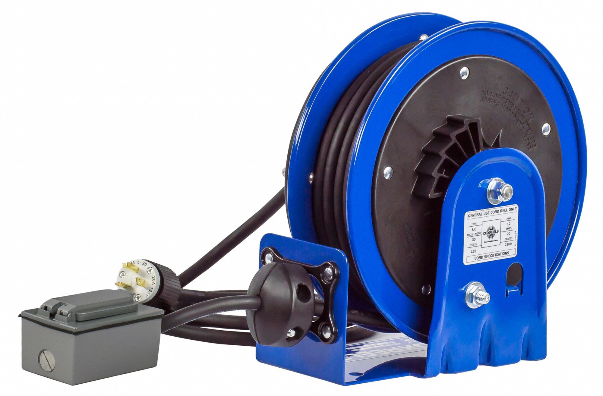 COXREELS Retractable Cord Reel, 120V AC, Duplex GFCI Box Receptacle, 30 ...