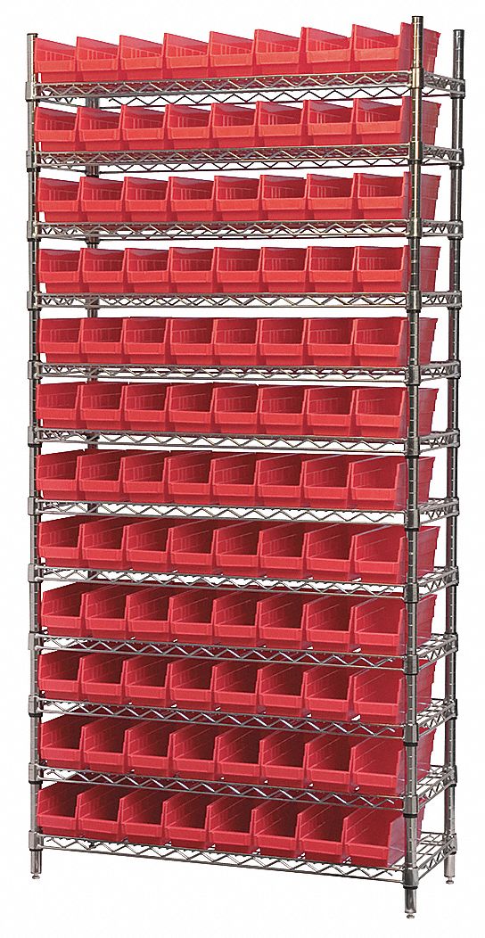 AKRO-MILS WIRE SHELVING W/(96) 2W719 RED BIST - Stationary Bin Shelving ...