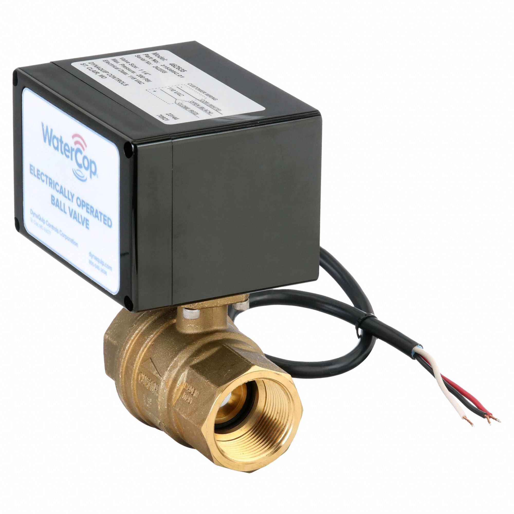WATERCOP, 1 1/4 in, Brass, Electrically Actuated Two-Way Ball Valve ...