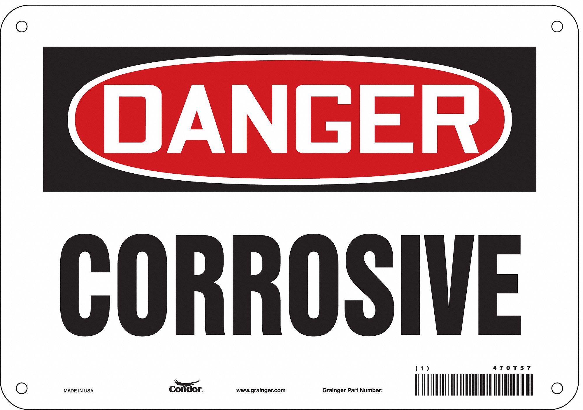 CONDOR Safety Sign, Sign Format Traditional OSHA, Corrosive, Sign ...