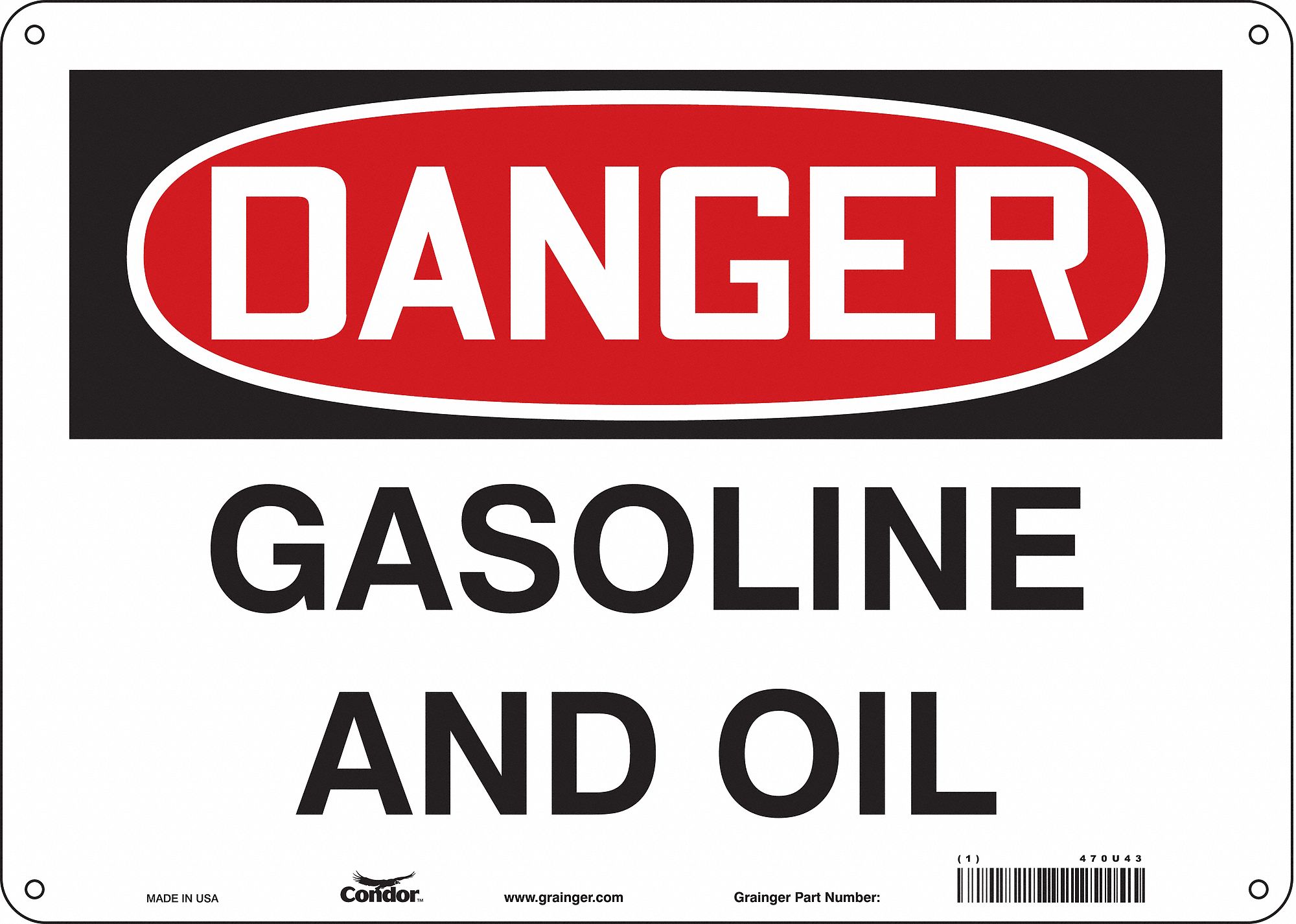 CONDOR Safety Sign, Sign Format Traditional OSHA, Gasoline And Oil ...