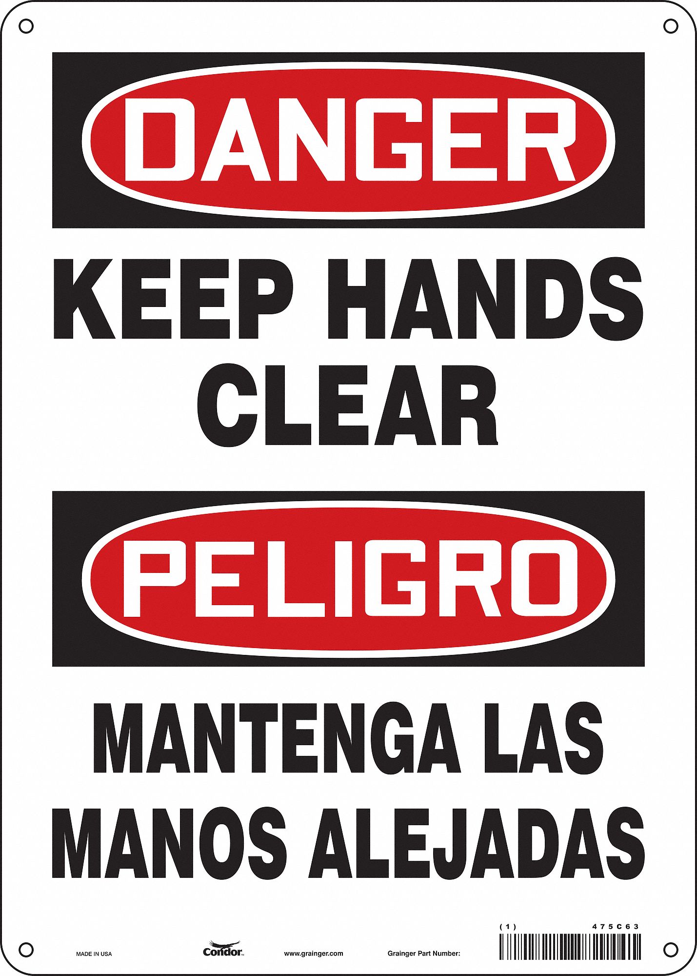 CONDOR Letrero de Seguridad, Encabezado: Danger/Peligro, Material ...