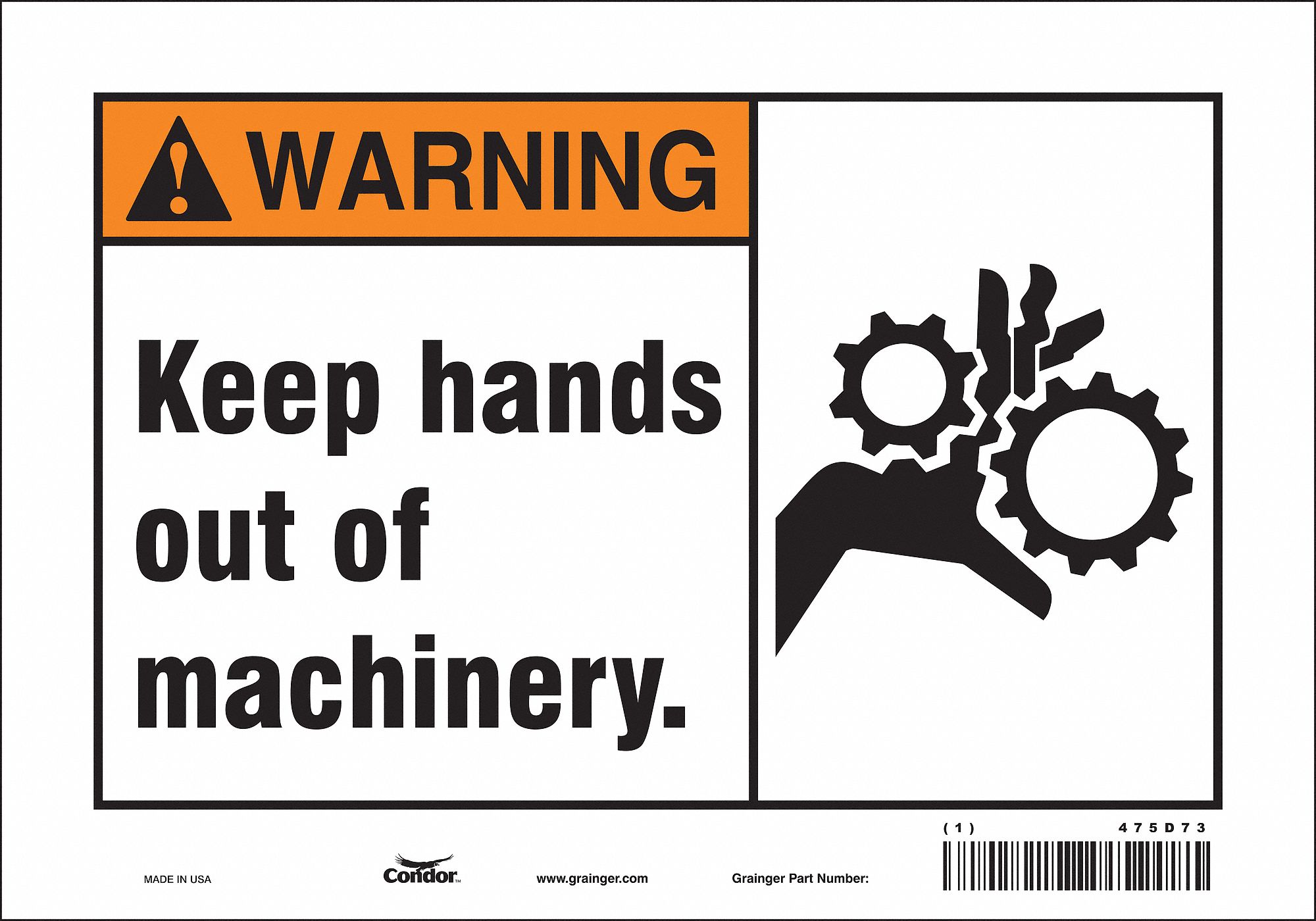 CONDOR Safety Sign, Sign Format ANSI/OSHA Format, Keep Hands Out Of ...