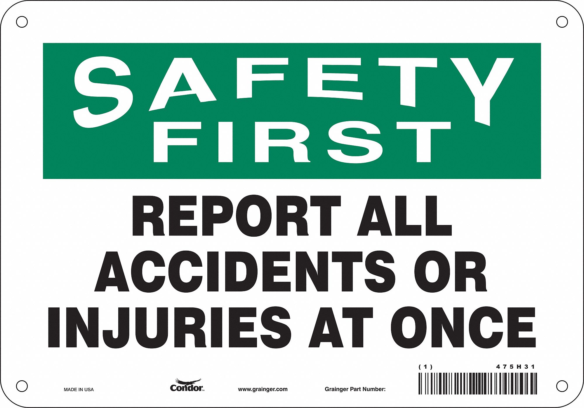 Aluminum, Mounting Holes Sign Mounting, Safety Sign - 475H31|475H31 ...