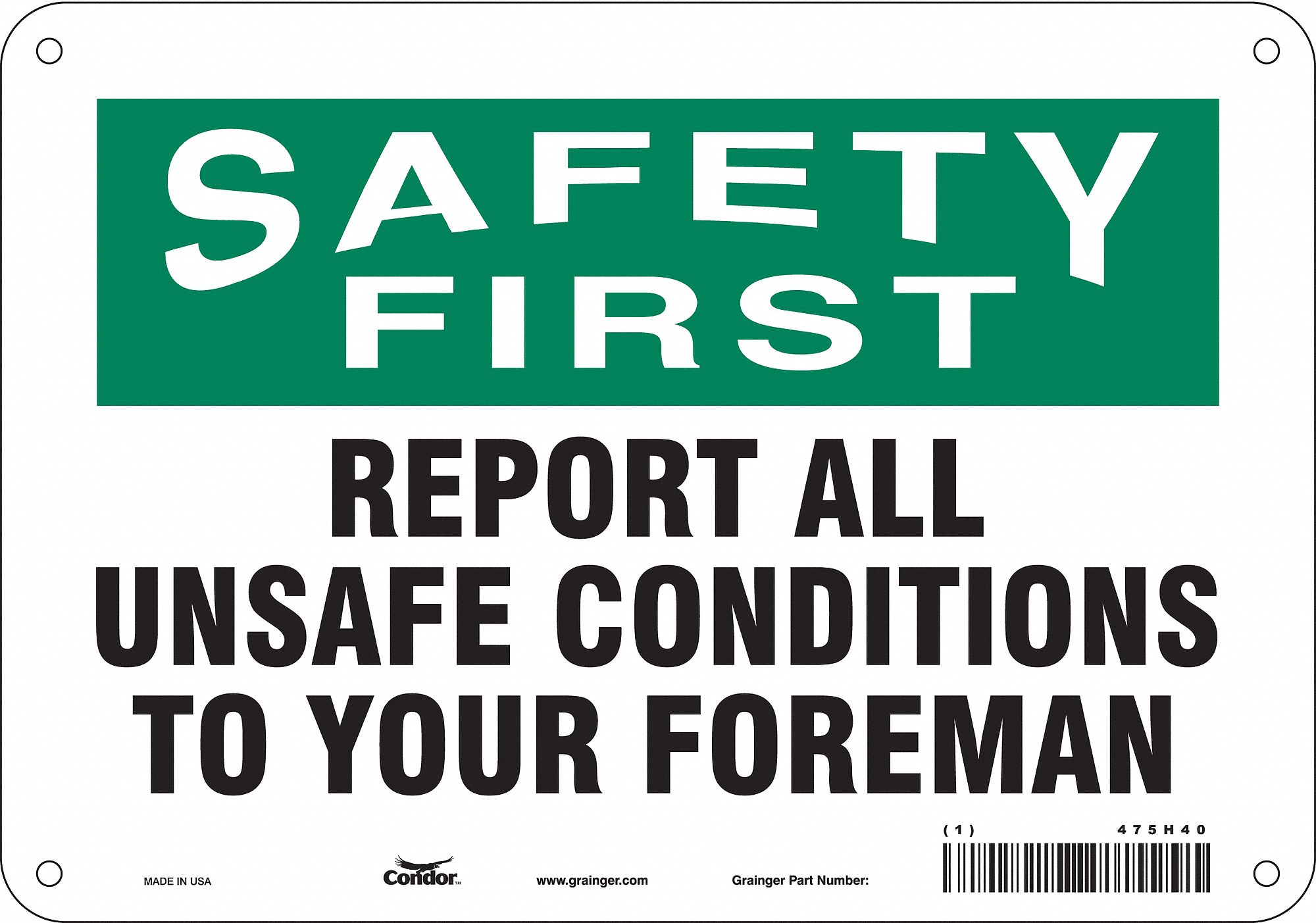 Aluminum, Mounting Holes Sign Mounting, Safety Sign - 475H40|475H40 ...