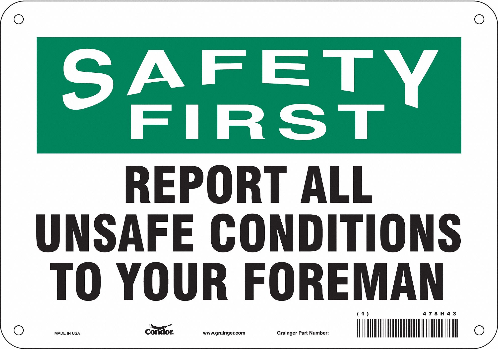 Polyethylene, Mounting Holes Sign Mounting, Safety Sign - 475H43|475H43 ...