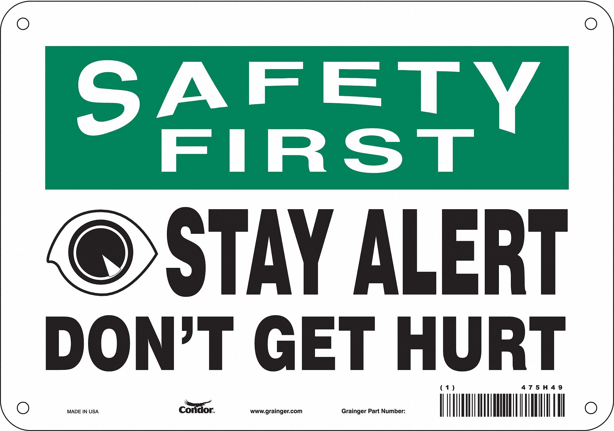 Polyethylene, Mounting Holes Sign Mounting, Safety Sign - 475H49|475H49 ...