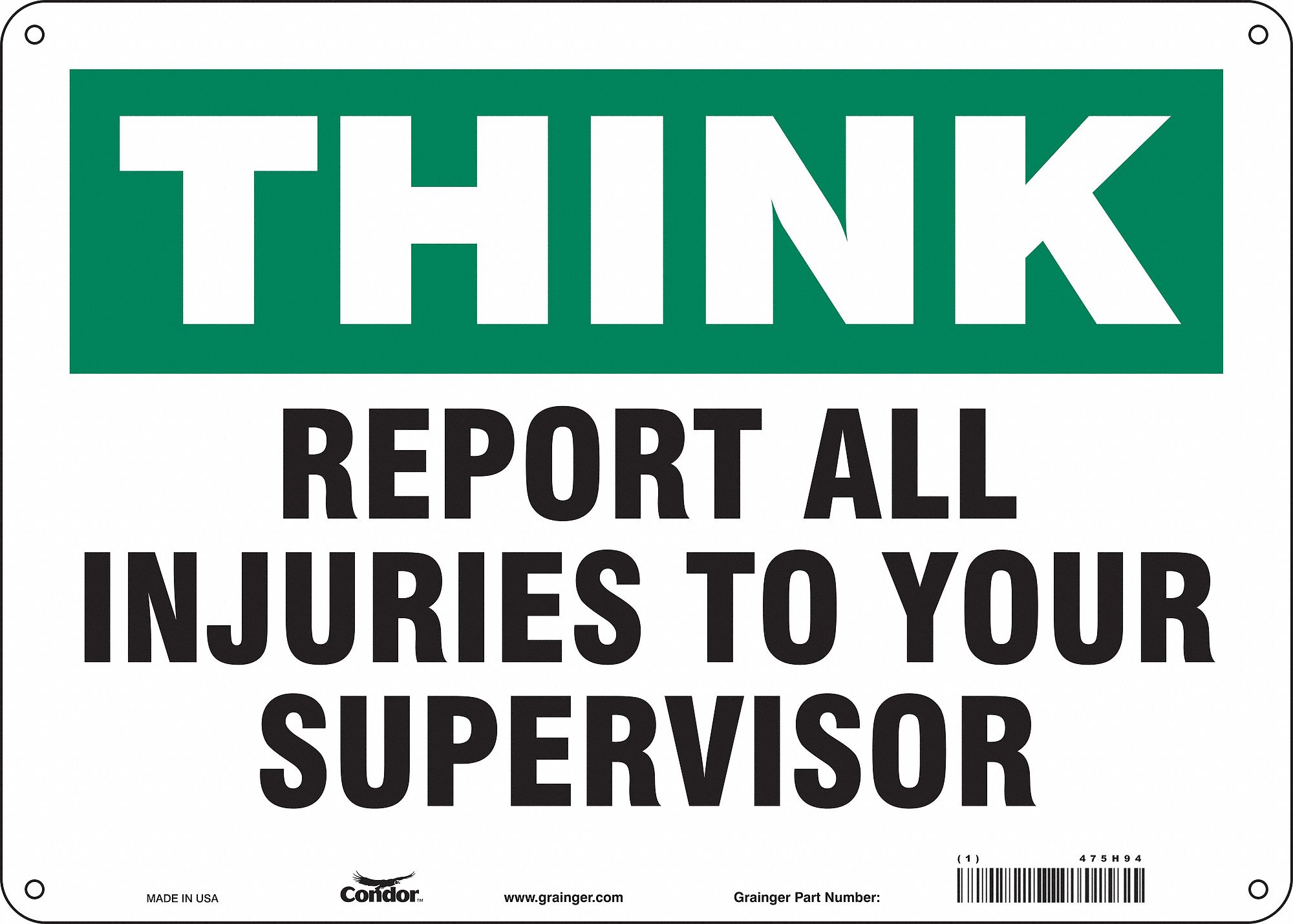 Polyethylene, Mounting Holes Sign Mounting, Safety Sign - 475H94|475H94 ...