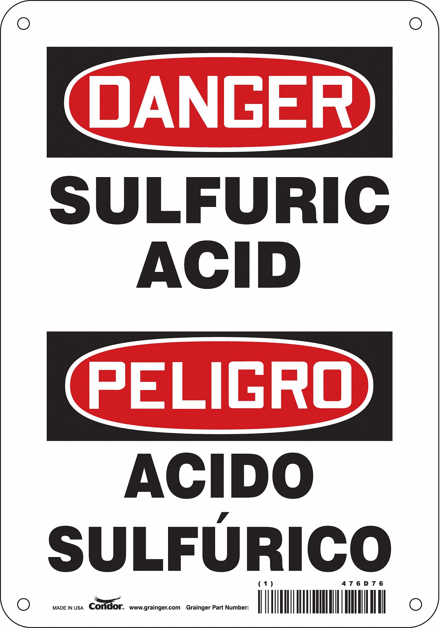 Aluminum, Mounting Holes Sign Mounting, Safety Sign - 476D76|476D76 ...
