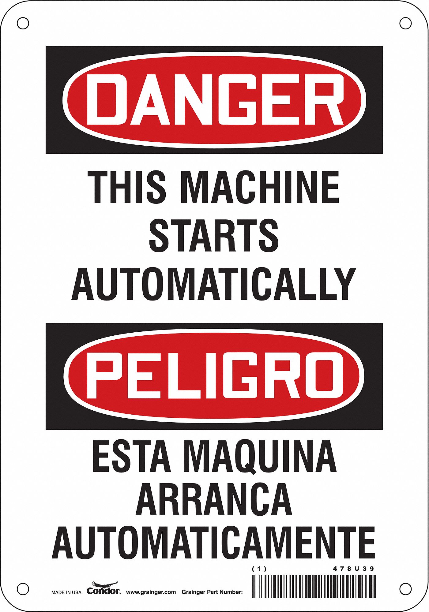 Polyethylene, Mounting Holes Sign Mounting, Safety Sign - 478U39|478U39 ...