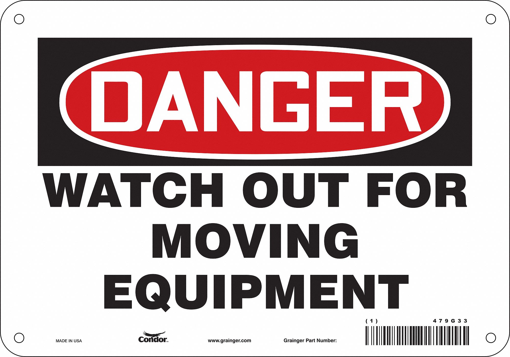 CONDOR Safety Sign, Sign Format Traditional OSHA, Watch Out For Moving ...