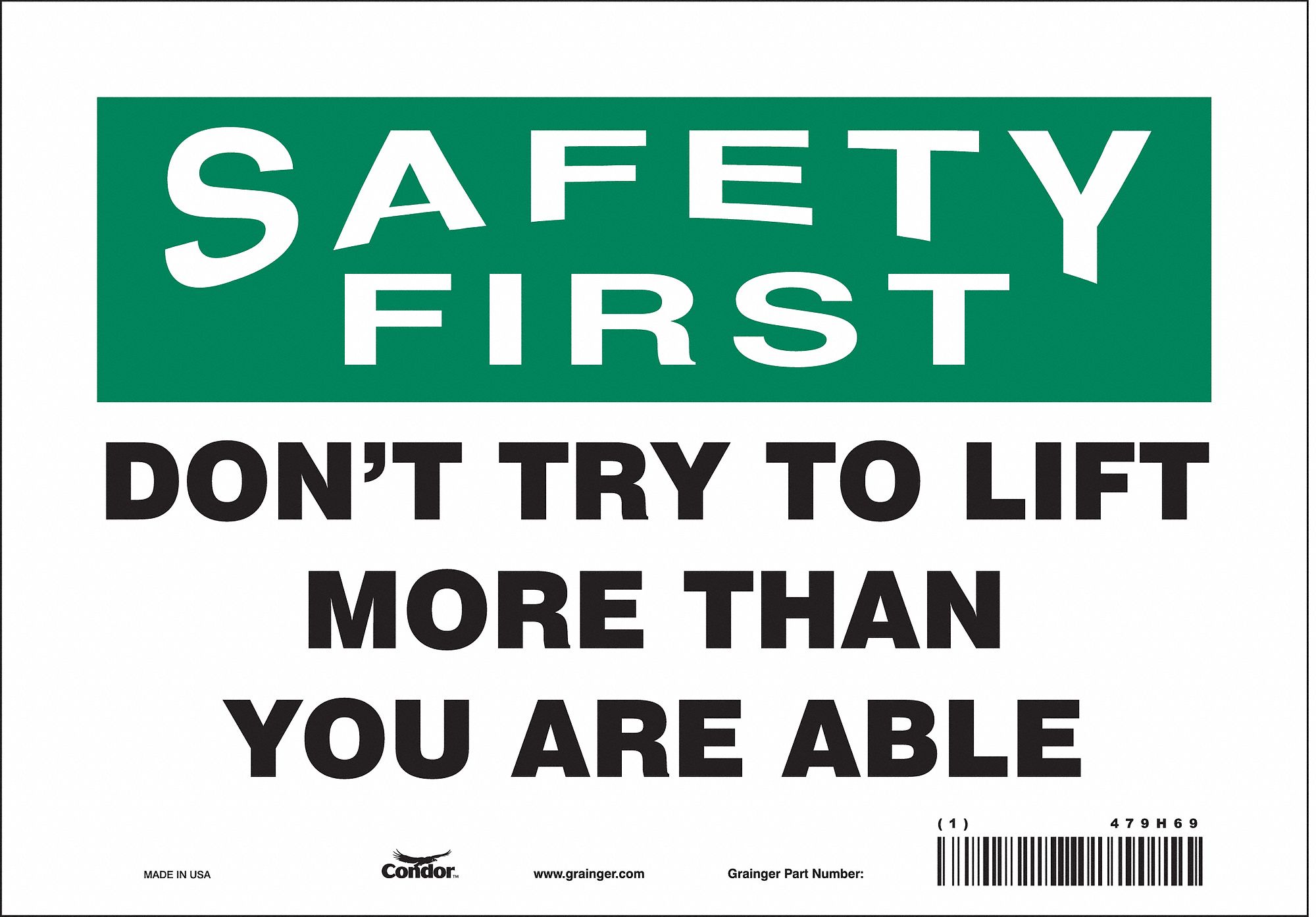 Vinyl, Adhesive Sign Mounting, Safety Sign - 479H69|479H69 - Grainger