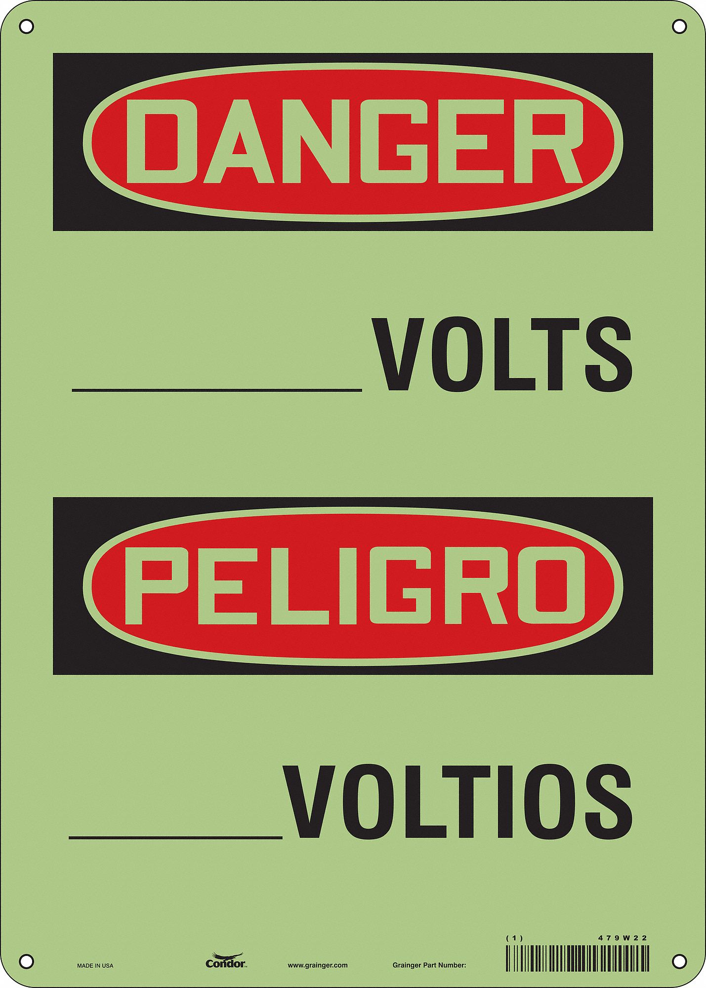 CONDOR Letrero de Seguridad, Encabezado: Danger/Peligro, Material ...