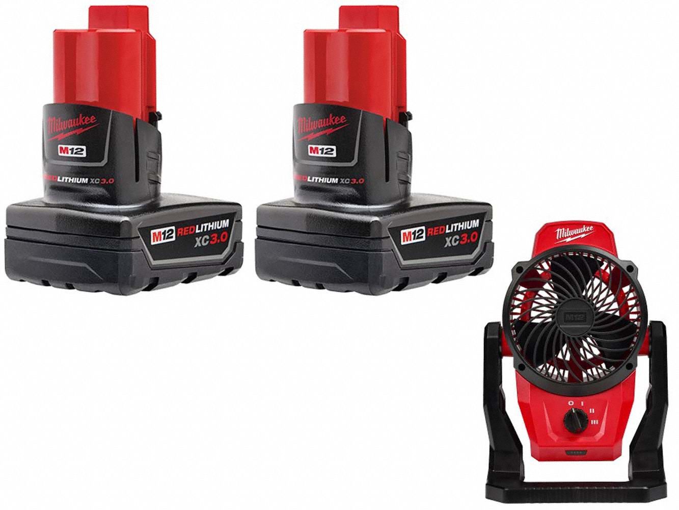 MILWAUKEE, M12™, 6 in Blade Dia., Jobsite Fan Kit - 391MJ8|48-11-2412 ...