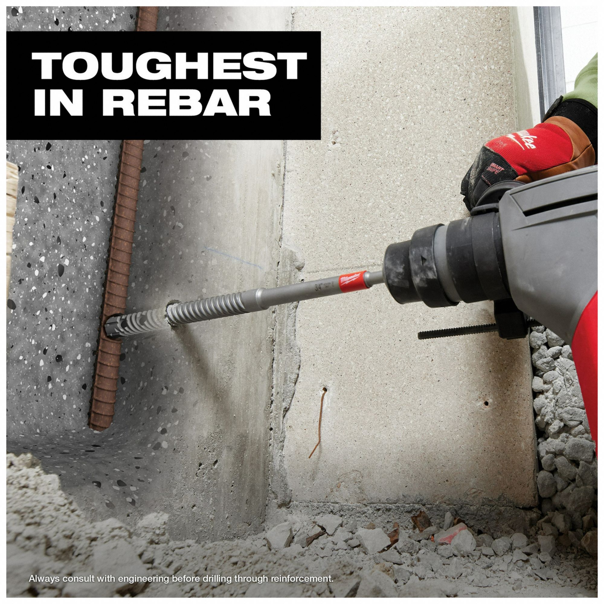 MILWAUKEE Rebar Cutter Drill Bit: 9/16 in Drill Bit Size, 10 in Max ...