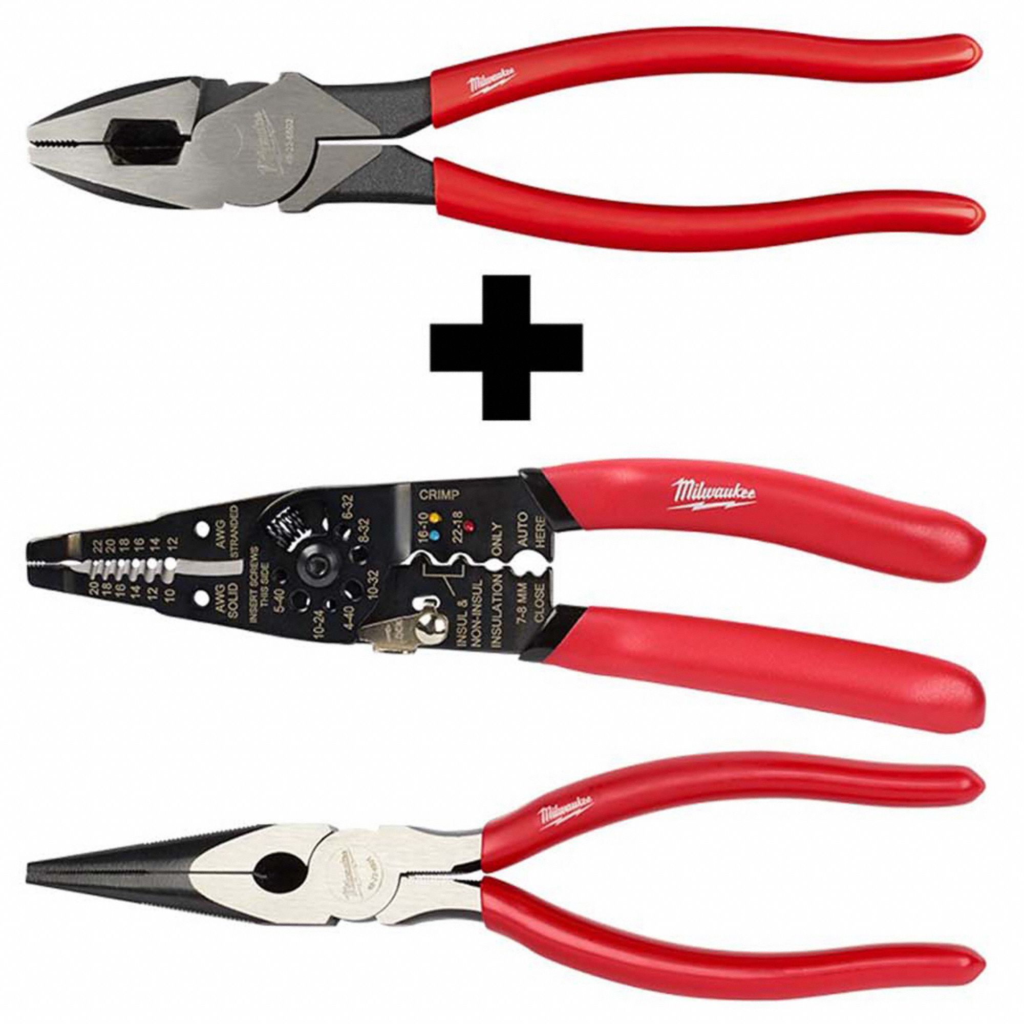 MILWAUKEE, 2 Total Pcs, Pliers, Pliers, Wire Stripper - 382YR3|48-22 ...