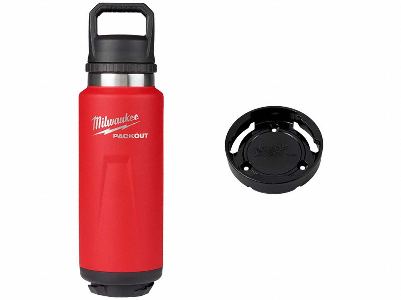 MILWAUKEE, 36 oz Capacity, Red, Insulated Bottle and Lock Mount ...