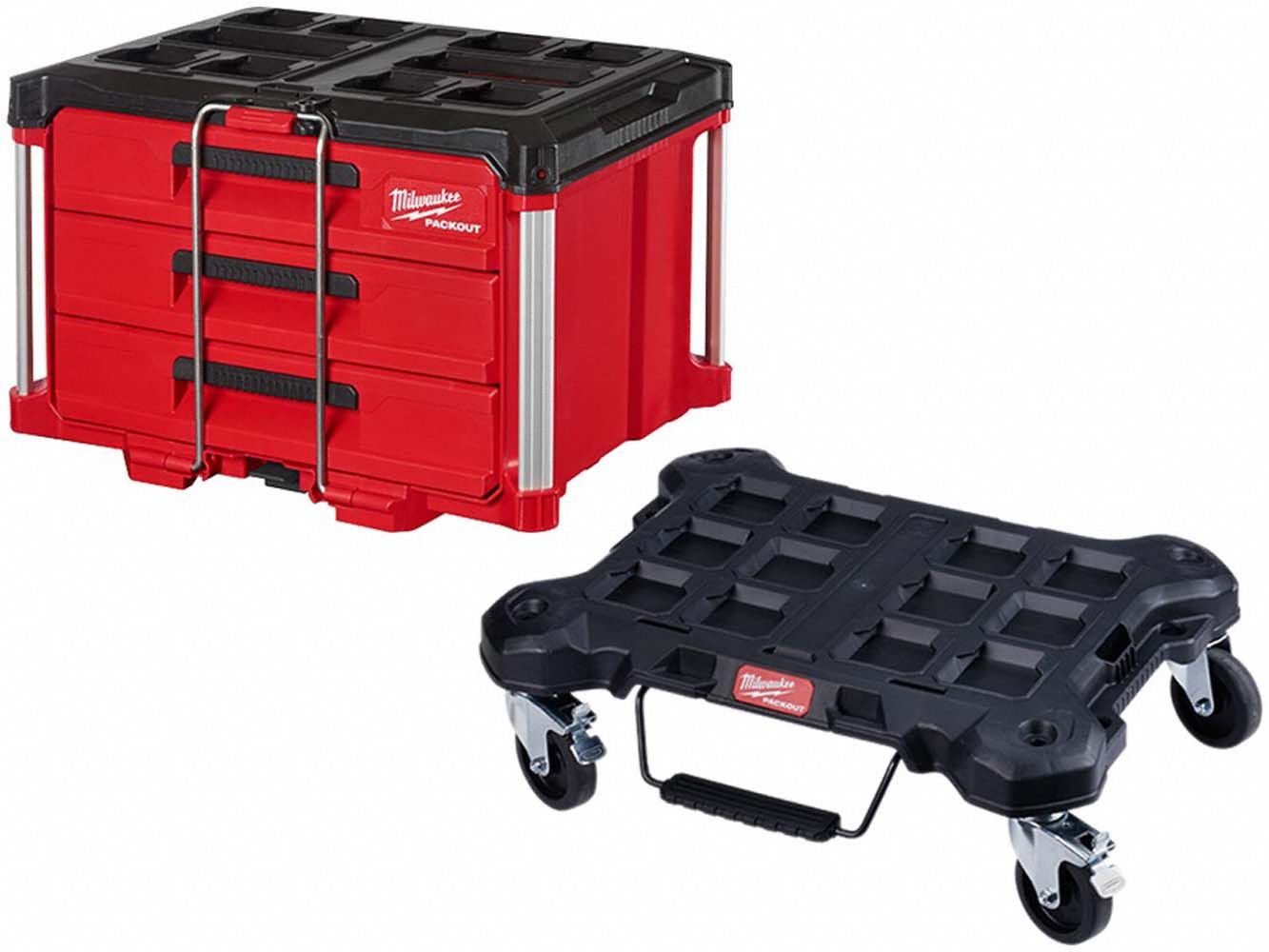 MILWAUKEE PACKOUT, Polymer, Black/Red, Cart and Tool Box - 431NC4|48-22 ...