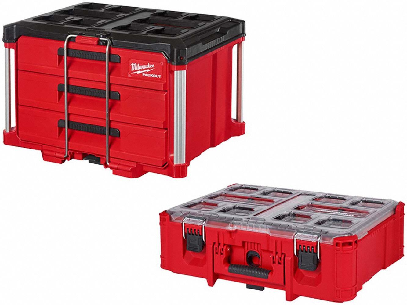 MILWAUKEE PACKOUT, Polymer, Black/Red, Cart and Tool Box - 431NC7|48-22 ...