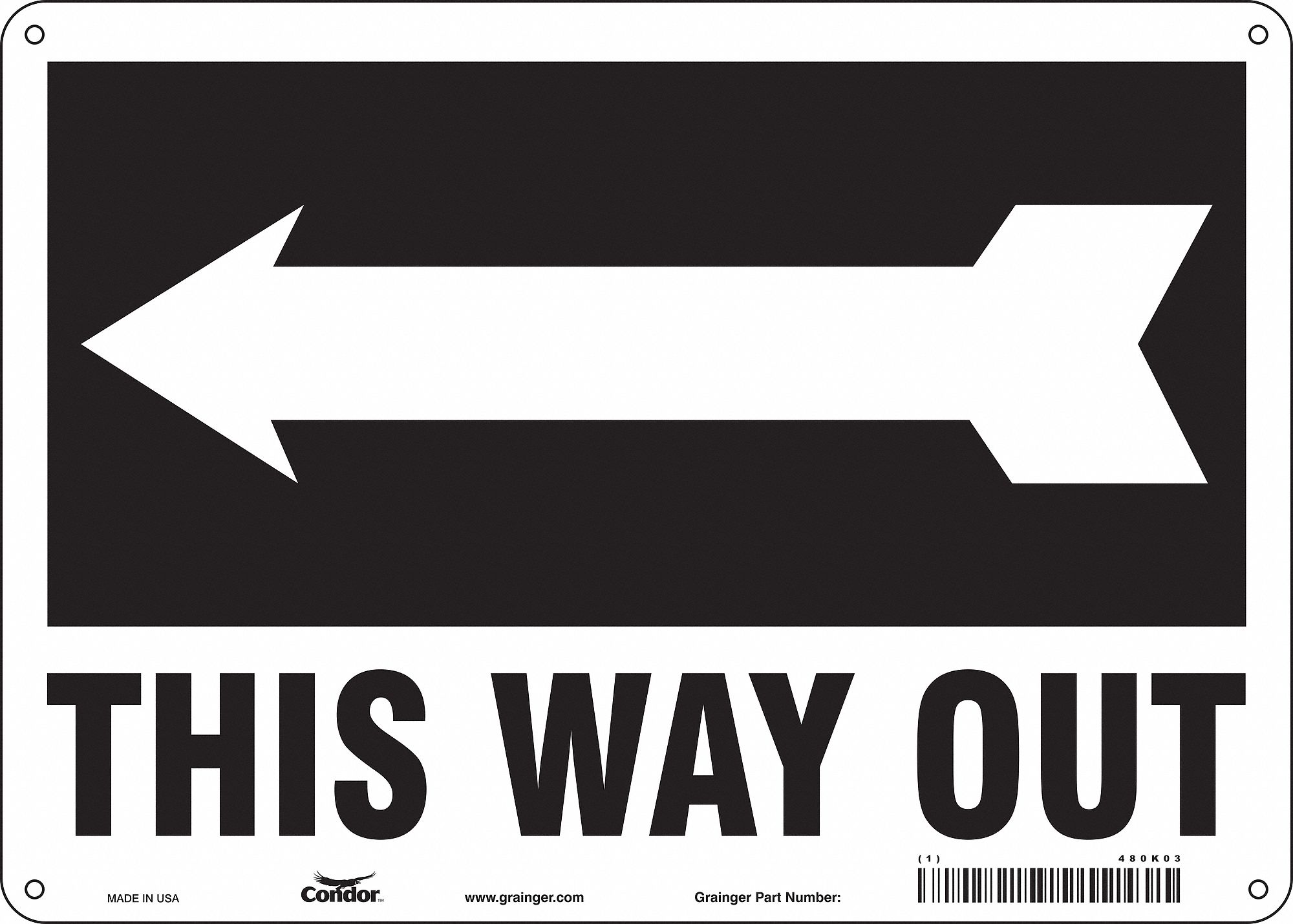 CONDOR Safety Sign: Fiberglass, Mounting Holes Sign Mounting, 10 in x ...