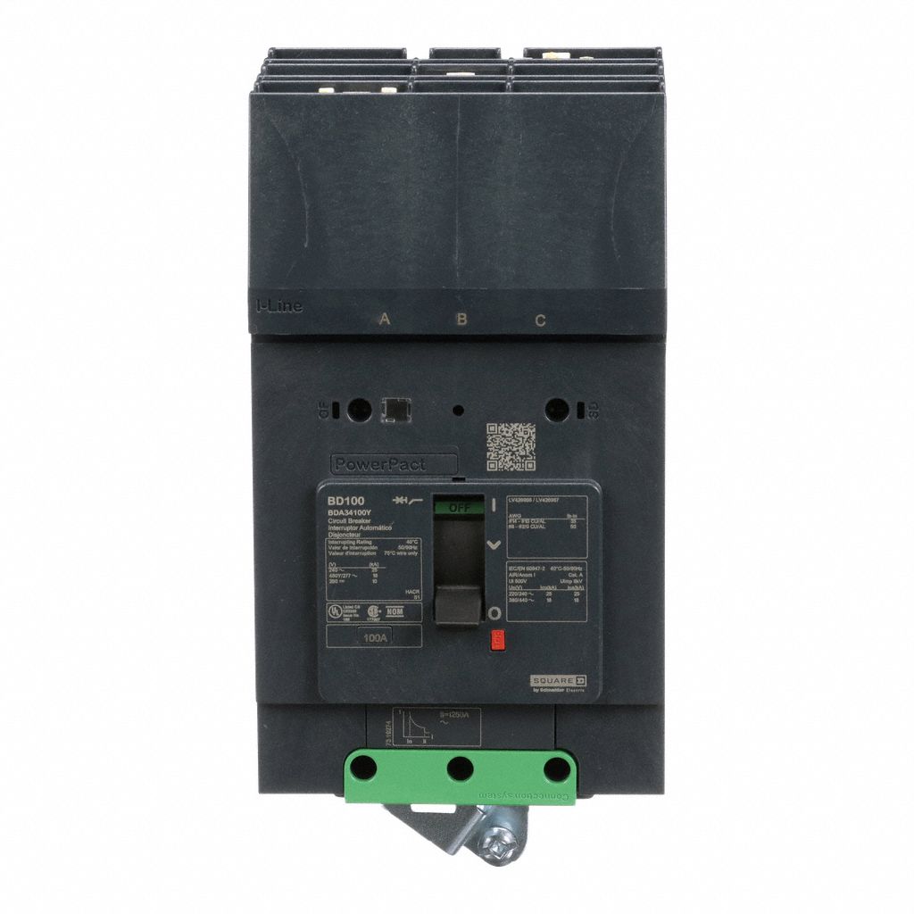 SQUARE D Molded Case Circuit Breaker: 100 A Amps, 25kA at 277/408V AC, Fixed, ABC - 482C66 ...