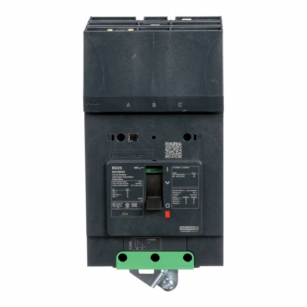 25 A Amps, 25kA at 277/408V AC, Molded Case Circuit Breaker - 482C71|BDA36025 - Grainger