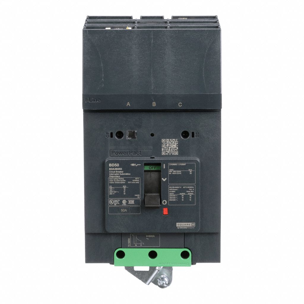 SQUARE D Molded Case Circuit Breaker: 50 A Amps, 25kA at 277/408V AC ...