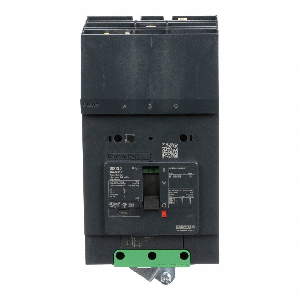 125 A Amps, 25kA at 277/408V AC, Molded Case Circuit Breaker - 482C83|BDA36125 - Grainger