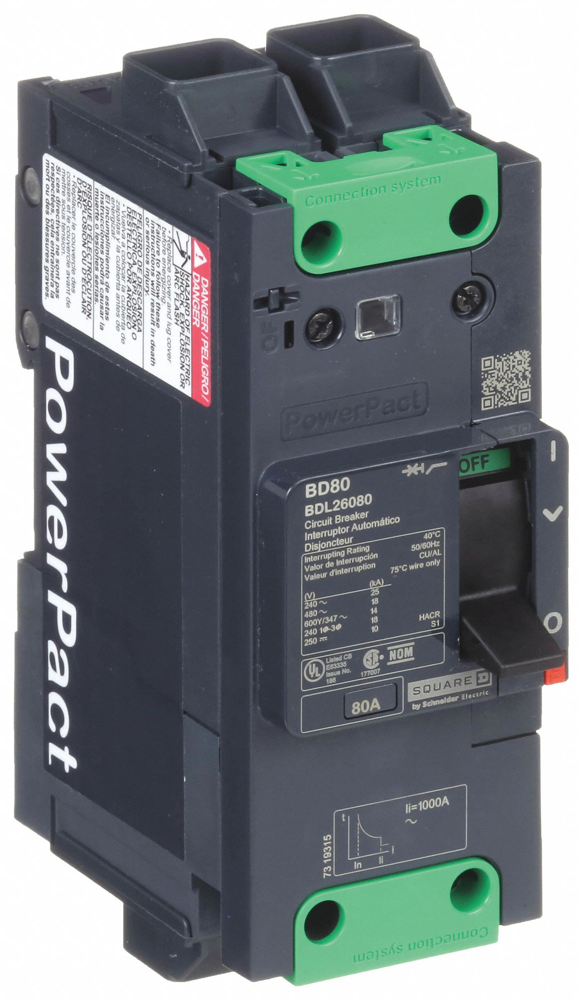 80 A Amps, 25kA at 277/408V AC, Molded Case Circuit Breaker - 482D20 ...