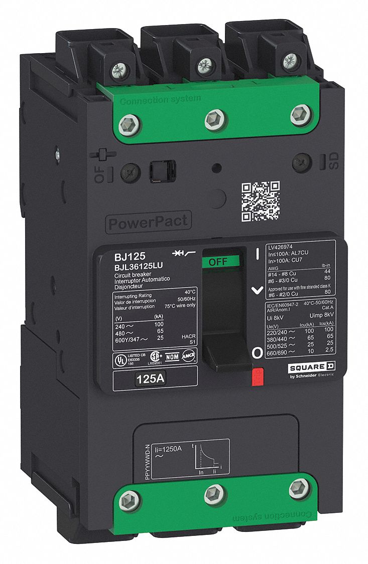 125 A Amps, 25kA at 277/408V AC, Molded Case Circuit Breaker - 482D59|BDL36125LU - Grainger