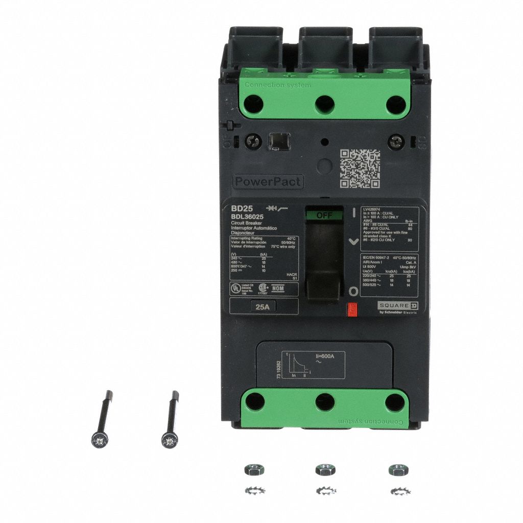 25 A Amps, 25kA at 277/408V AC, Molded Case Circuit Breaker - 482D34|BDL36025 - Grainger