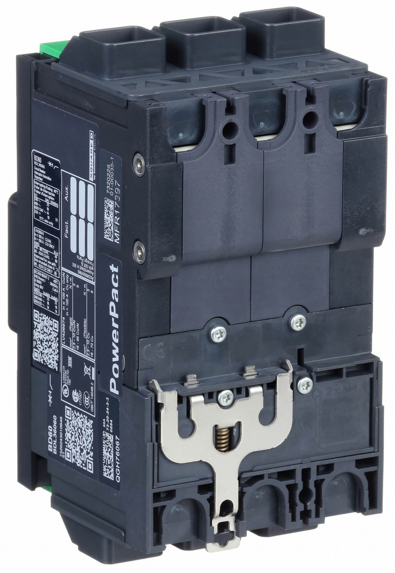 SQUARE D Molded Case Circuit Breaker: 60 A Amps, 25kA at 277/408V AC, Fixed, Everlink Lug Both ...